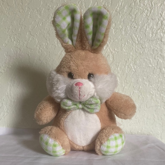 Kellytoy | Toys | Kellytoy Bunny Rabbit Plush Stuffed Animal Toy Tan White Green Gingham Bow Tie ...